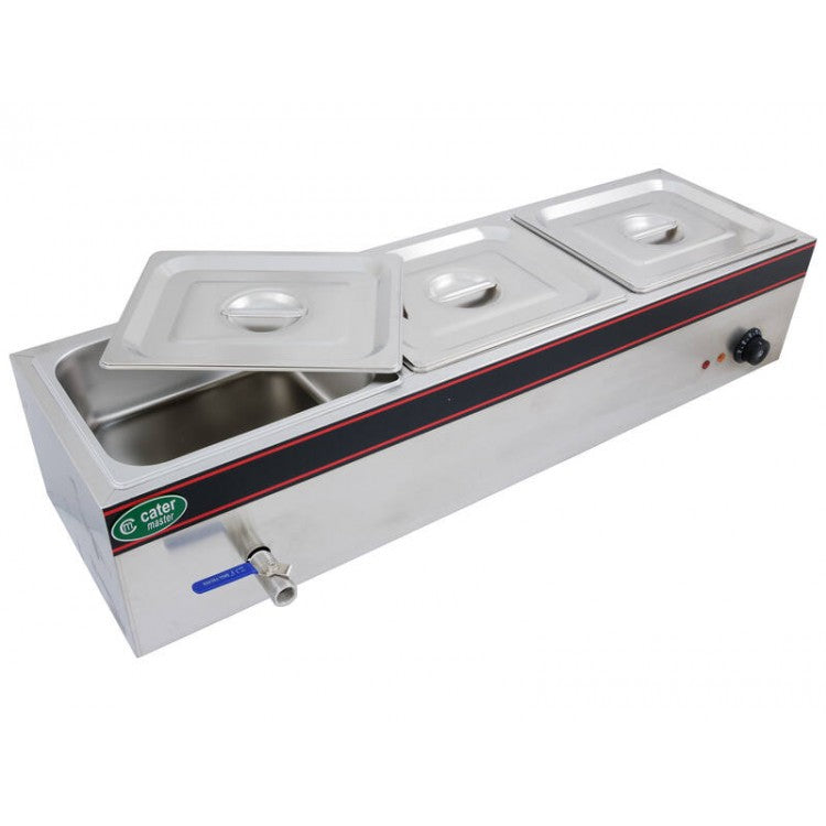 Hot Food Warmer Bain Marie 3x 1/2 GN Tray + Lids - 1.5kW - Commercial ...