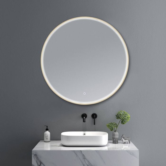Barelli 800 x 800mm Brushed Brass Toscana Framed Round Mirror LED Fram ...