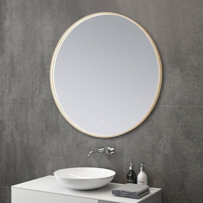 Barelli 800 x 800mm Brushed Brass Toscana Framed Round Mirror LED Fram ...